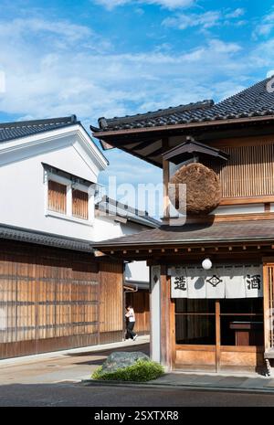 Photo shows the exterior of Masuda Sake Co. in the old merchant's ...