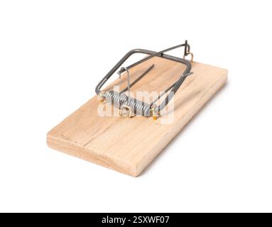 One spring-loaded bar mousetrap isolated on white Stock Photo - Alamy