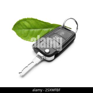 Car key with green leaf isolated on white Stock Photo - Alamy
