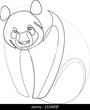 Panda head drawn by a single black line on a white background. Animal ...