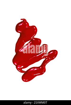 The puddle of red oil paint spill with a painter's scapula isolated ...