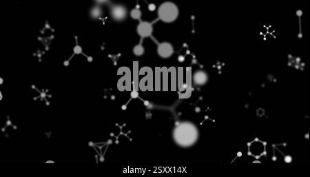 Image of molecules moving over black background Stock Photo - Alamy