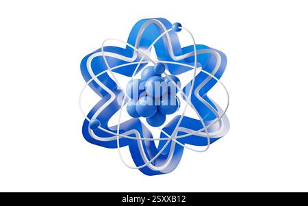 Physics atom with blue curve frame background, 3d rendering. 3D ...