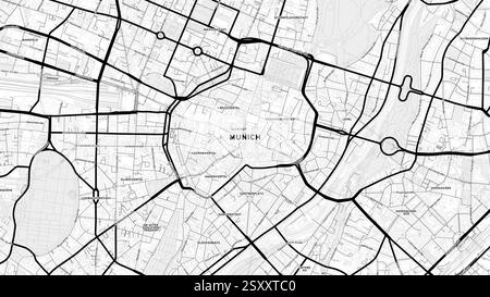 Minimalist München Street Map with Labels and Neighborhoods with many ...
