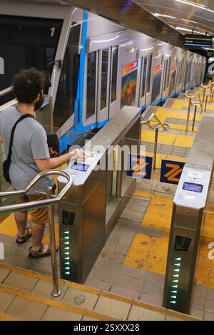HAIFA, ISRAEL - OCTOBER 31, 2022: Passengers alight Carmelit ...