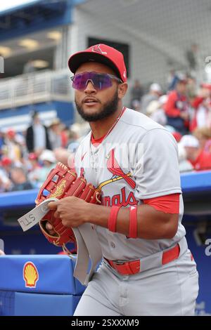 St. Louis Cardinals outfielder Victor Scott II (11) fields a ball in an ...