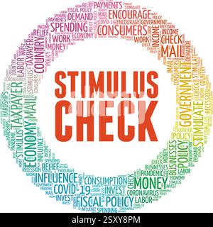 Stimulus Check vector illustration word cloud isolated on a white ...