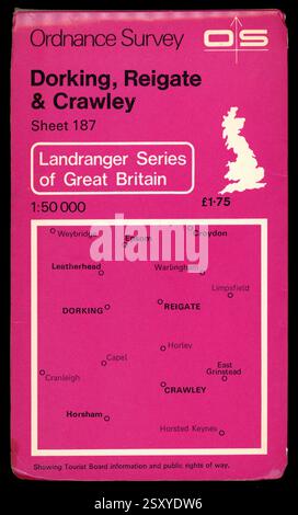 Vintage Ordnance Survey map Dorking, Reigate & Crawley area, Landranger ...