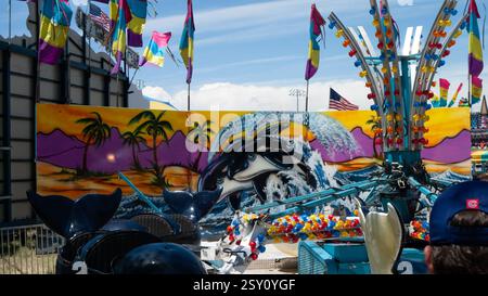 Local carnival signs and rides Stock Photo - Alamy