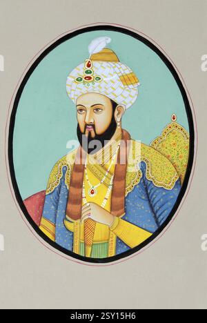 Miniature Painting of Mughal Emperor Humayun With Wife Jhanvi Stock ...