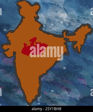 Illustration, madhya pradesh location map, india, asia Stock Photo - Alamy