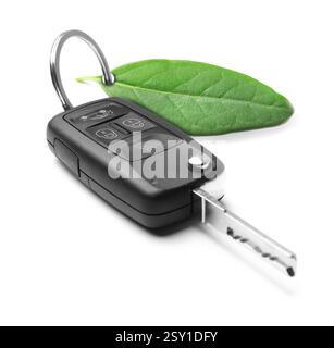 Car key with green leaf isolated on white Stock Photo - Alamy