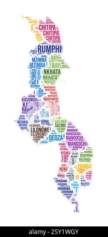 Malawi country shape word cloud. Typography style country illustration ...