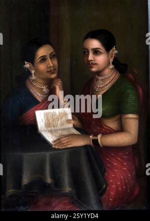 A painting by Raja Ravi Varma depicting a woman holding a fruit ...