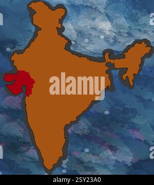Illustration, gujarat location map, india, asia Stock Photo - Alamy
