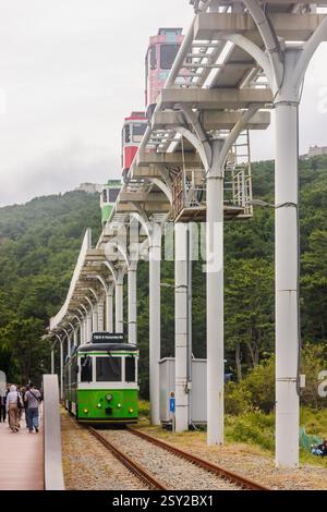 Colorful capsule train in Busan. Tourist attraction in South Korea ...