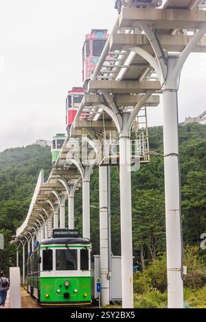 Colorful capsule train in Busan. Tourist attraction in South Korea ...