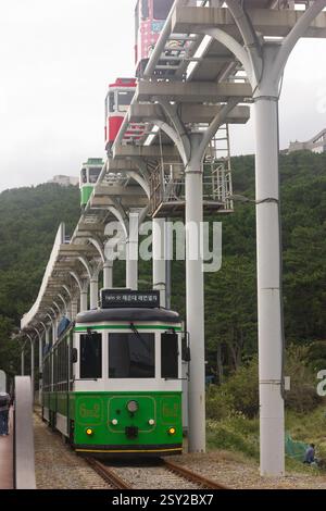 Colorful capsule train in Busan. Tourist attraction in South Korea ...