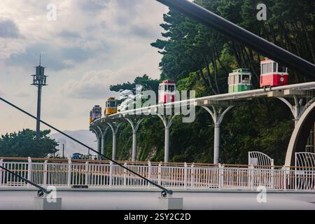 Colorful capsule train in Busan. Tourist attraction in South Korea ...