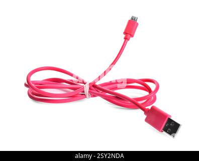 Pink USB charge cable isolated on white Stock Photo - Alamy