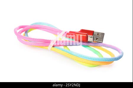 Colorful USB charge cable isolated on white Stock Photo - Alamy