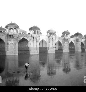 Old vintage lantern slide of shahi bridge, jaunpur, uttar pradesh ...