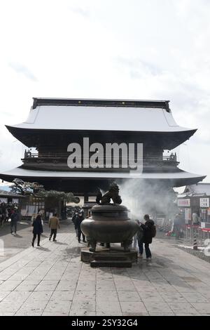 Street scenes in Nagano, a Japanese city surrounded by mountains in the ...