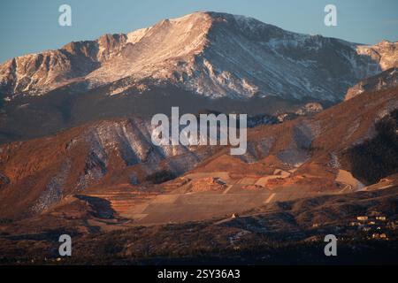 Pikes Peak at dawn from northern Colorado Springs, Colorado. Feb. 24 ...