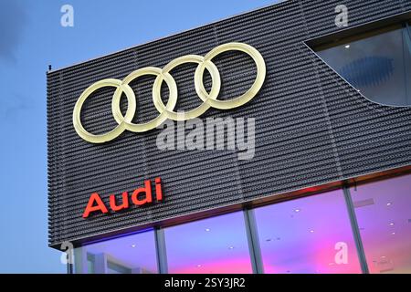 Audi chrome metal logo, luxury car in Istanbul city, February 19 2011 ...