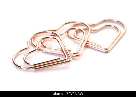 Heart shaped paper clips isolated on white, top view Stock Photo - Alamy