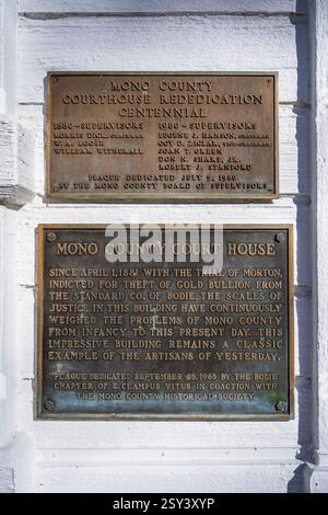 Historic plaque at the Mono County Courthouse, Bridgeport, California ...