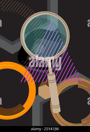 Magnifying Glass geometrical graphic retro theme background. Minimal ...
