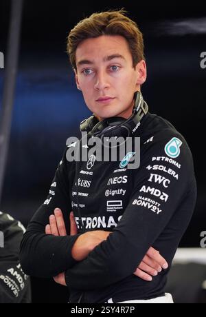 Mercedes drivers George Russell in the garage on day two of pre-season ...