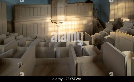 Wooden stalls interior of prison chapel Victorian jail museum, Lincoln ...