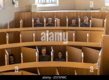 Wooden stalls interior of prison chapel Victorian jail museum, Lincoln ...