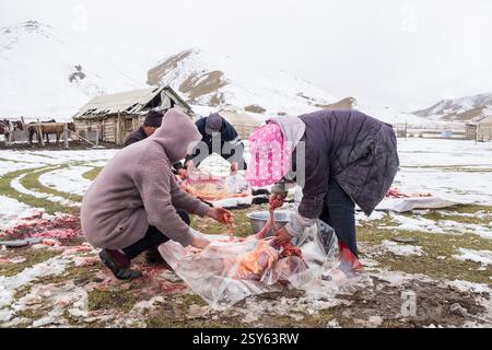 Kyrgyzstan, Kel-Suu village, yak slaughter Stock Photo - Alamy