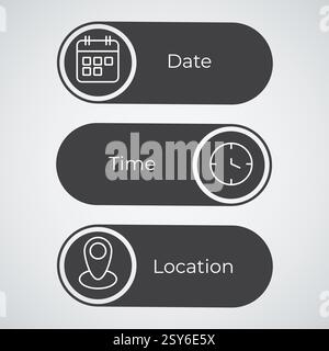 Date time location icon clock calendar location icon web icon set flat vector illustration Stock ...