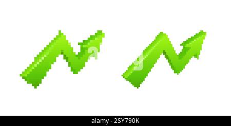 Pixel art green arrows pointing upwards symbolize growth and progress ...