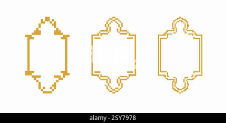 Three intricate gold pixel frames with geometric patterns and ...