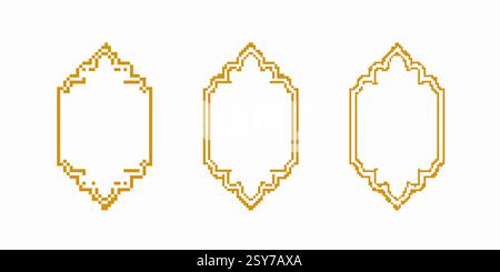 Three intricate gold pixel frames with geometric patterns and ...
