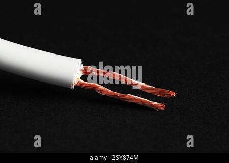 White stripped electrical wire on black background, closeup Stock Photo ...