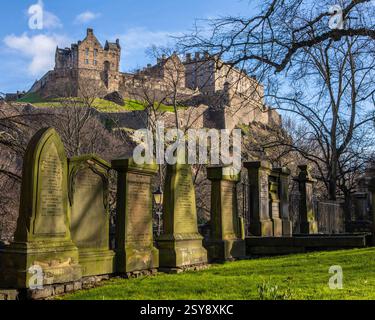 The stunning Edinburgh Castle overlooking St. Cuthberts churchyard in ...