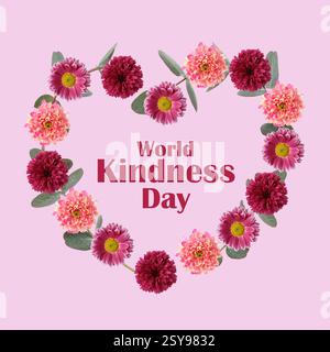 World Kindness Day. Heart-shaped frame with beautiful flowers on white ...