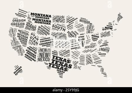 USA map typography. United States of America map typography art. UAS ...