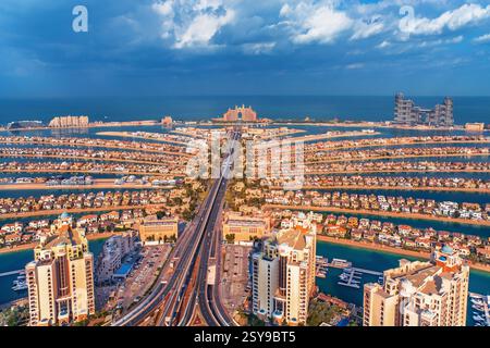 Dubai aerial view - The Palm Island on Jumeirah beach, man made island ...