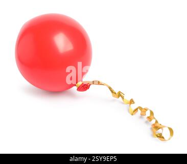 One red half deflated balloon isolated on white, top view Stock Photo ...