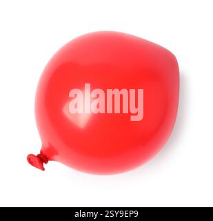 One red half deflated balloon isolated on white Stock Photo - Alamy