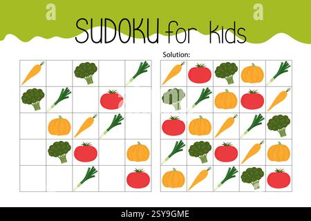 Vegetables sudoku educational game or leisure activity worksheet hand ...