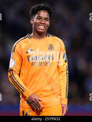 Endrick Moreira of Real Madrid looks on during the Spanish League ...