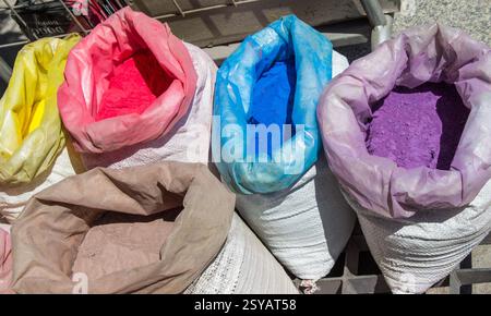 Sacks with paint pigment in different colors for sale Stock Photo - Alamy